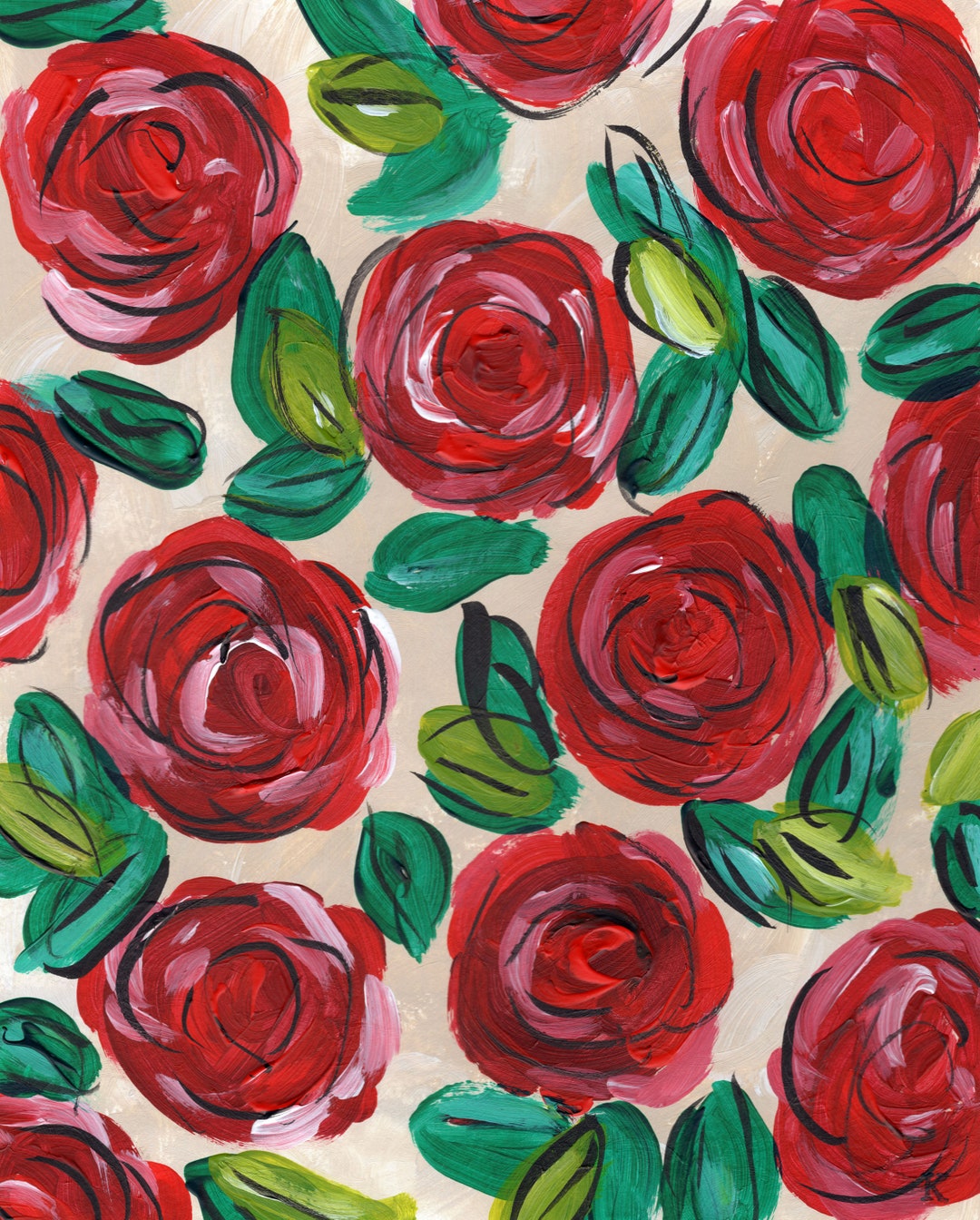 Passionate Red Roses Loose Florals Art Print Acrylic and - Etsy