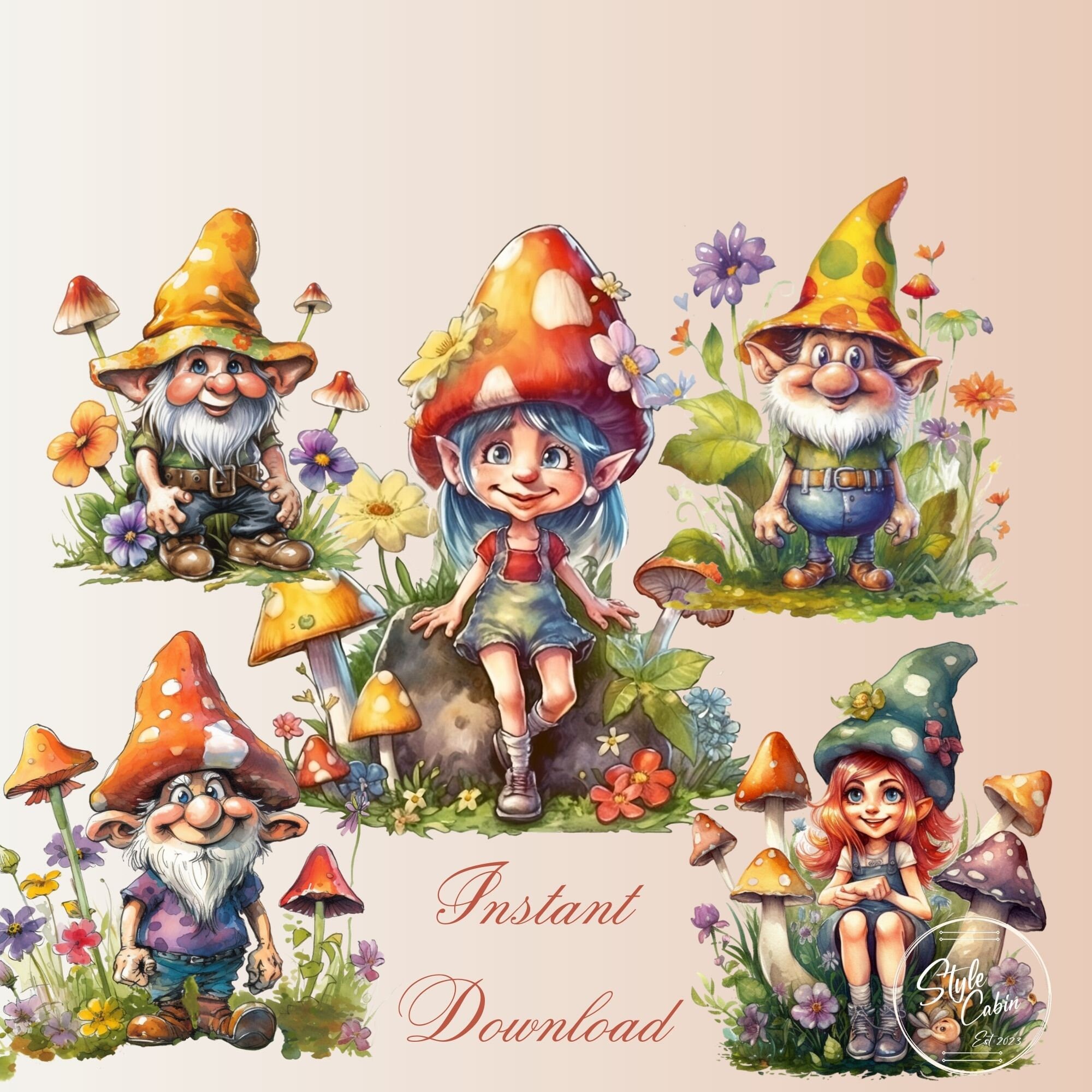Watercolor Clipart Lovable Gnomes Collection, PNG Clipart Instant ...