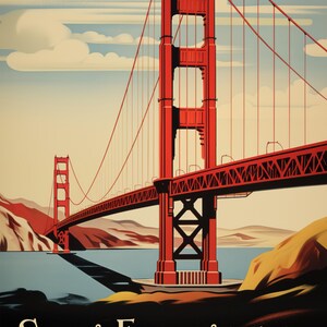 Golden Gate Bridge Vintage Travel Poster, San Francisco Poster ...