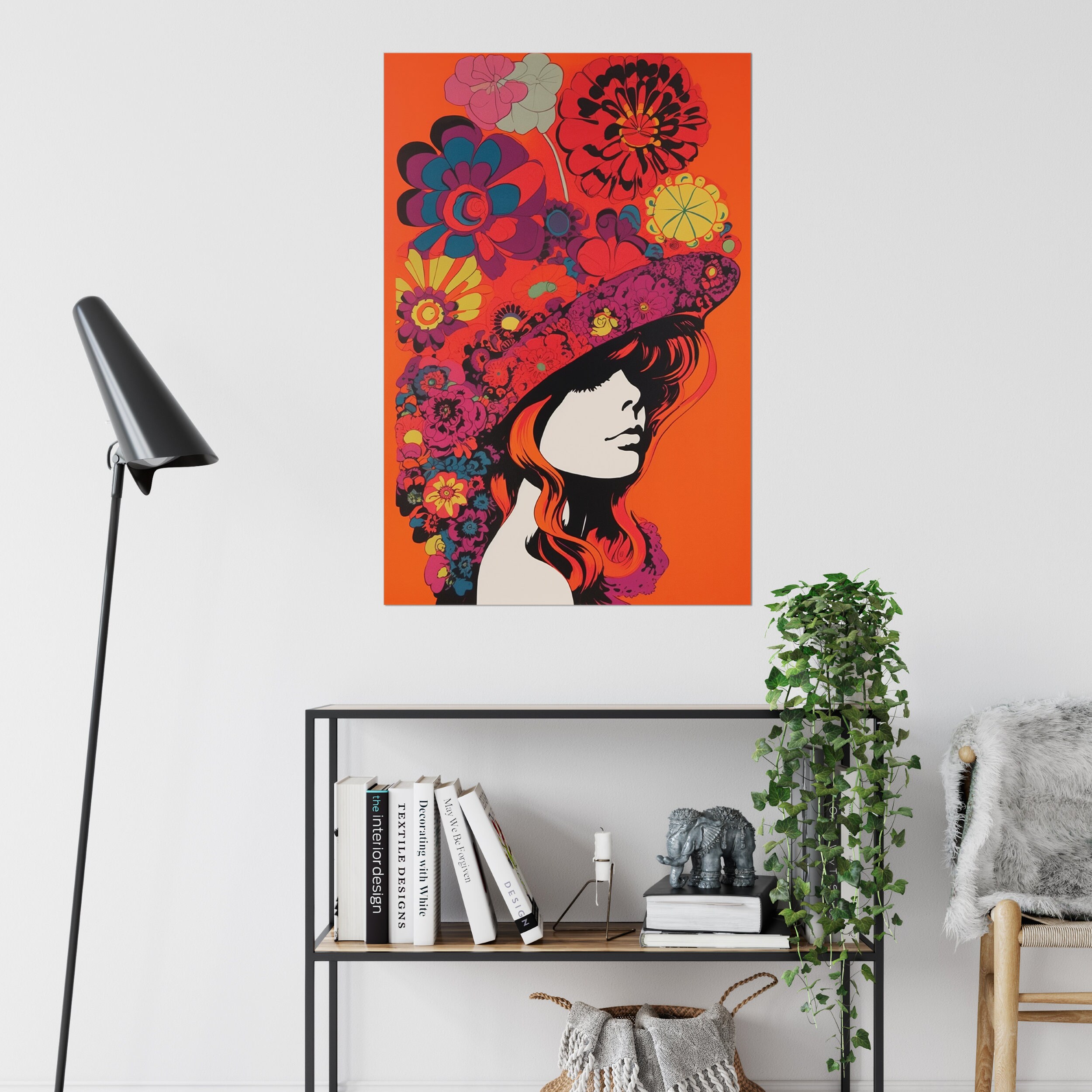60s Psychedelic Woman Painting, 1960s Art Style, Floral Hippie Art ...