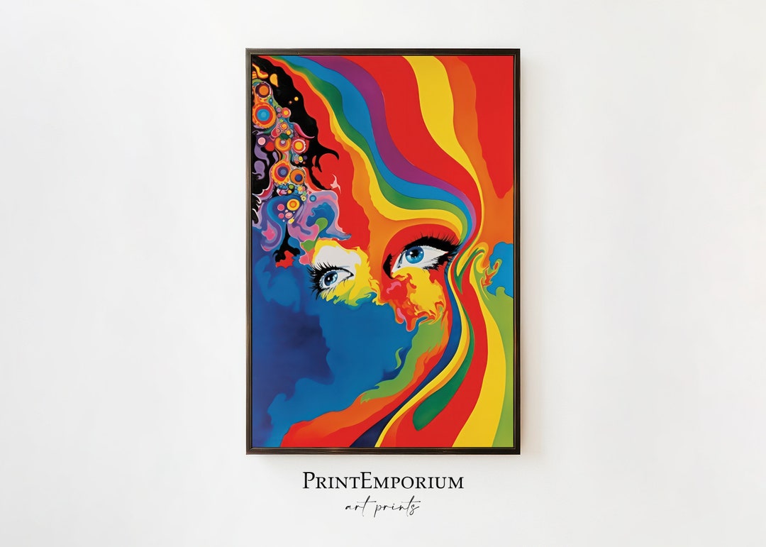 60s Psychedelic Woman Painting, 1960s Art Style, Pop Art Wall Decor ...