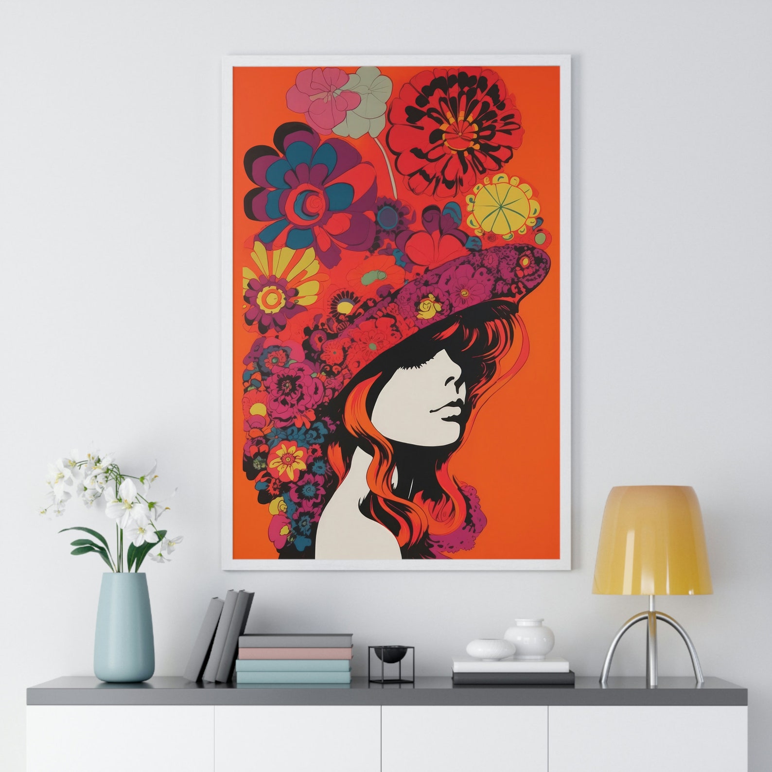 60s Psychedelic Woman Painting, 1960s Art Style, Floral Hippie Art ...