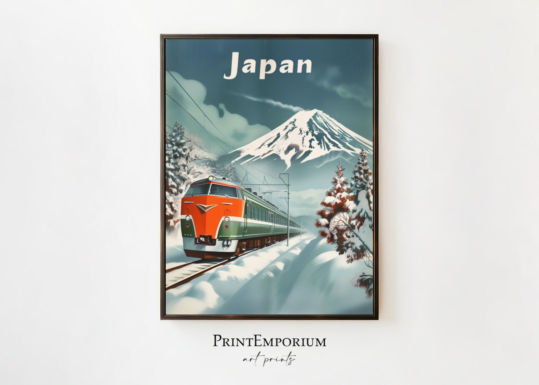 Vintage Japan Train Poster | Mount Fuji Print | Retro Wall Decor ...