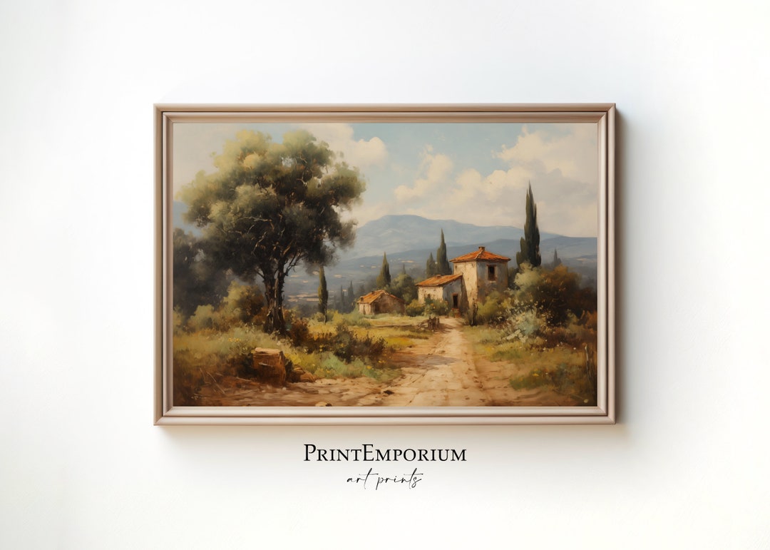 Rustic Italian Countryside Print | Antique Tuscany Landscape Oil ...