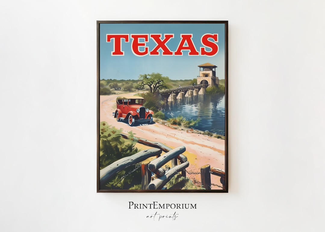 Vintage Texas Travel Poster, Rustic Western Decor, Desert Landscape ...