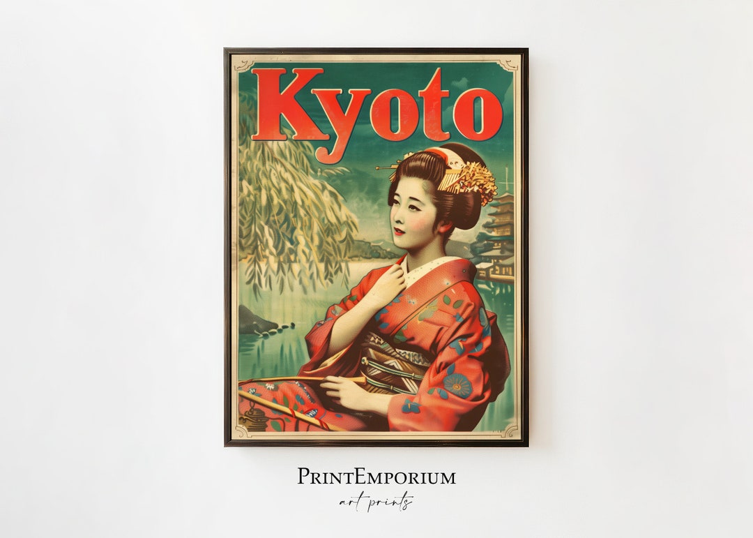 Kyoto Japan Vintage Travel Poster | Geisha Art Print | Mount Fuji ...