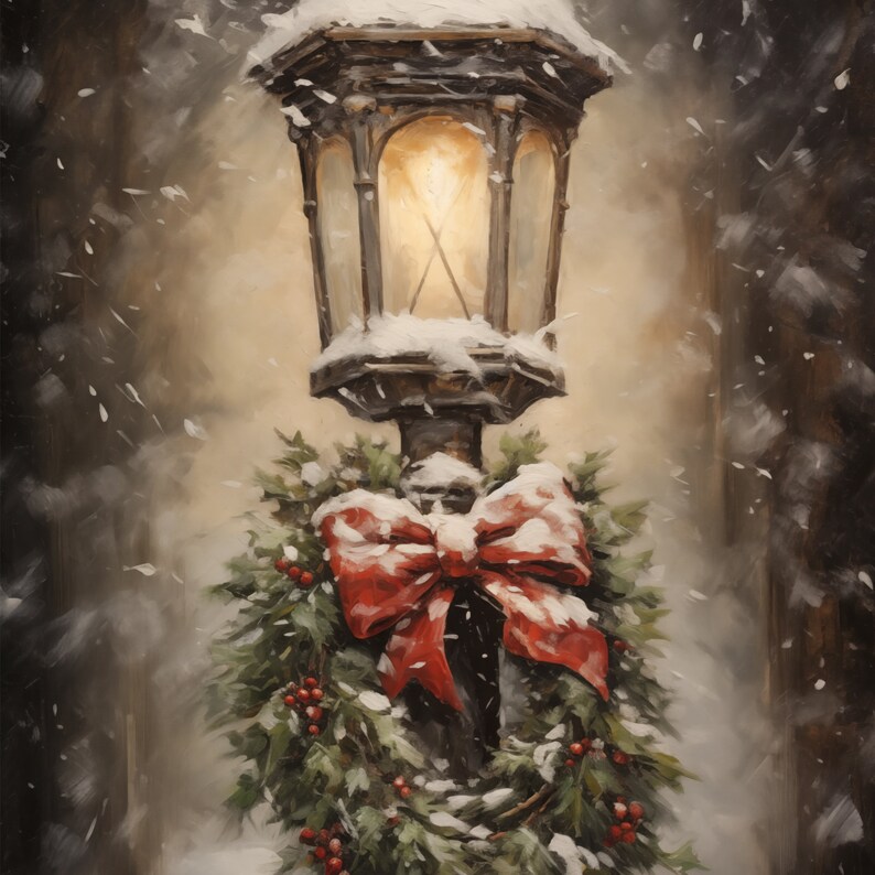 Christmas Wall Decor Printable Christmas Lamp Painting, Festive Xmas ...