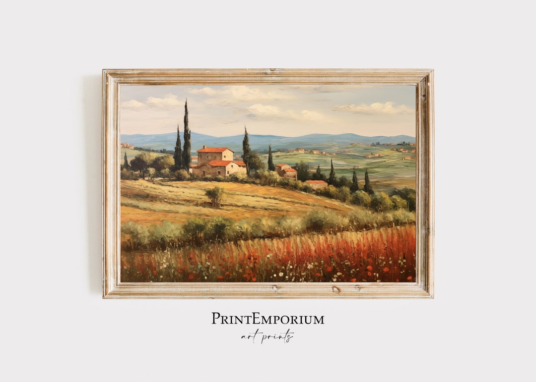 Vintage Italian Villa Landscape Painting Rustic European Countryside ...