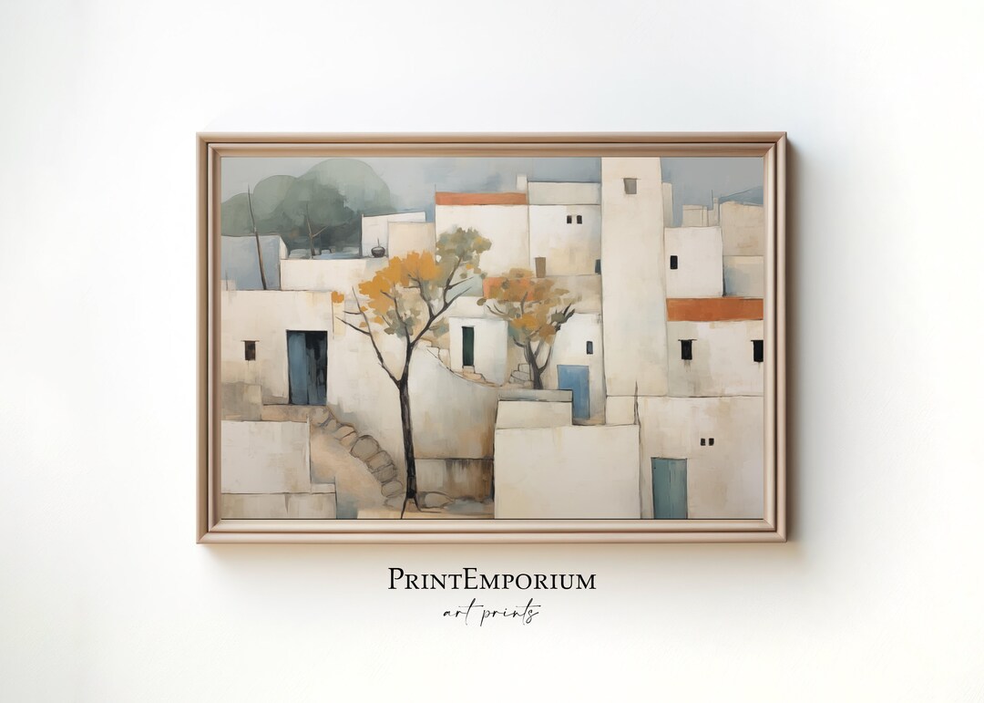 PRINTABLE Abstract Village Painting | Cubism Architecture Print ...