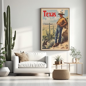 Vintage Texas Travel Poster Western Cowboy Print Southwestern Desert ...