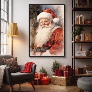 Santa Claus Printable Portrait Painting, Vintage Christmas Wall Art, Holiday Xmas Wall Decor ...