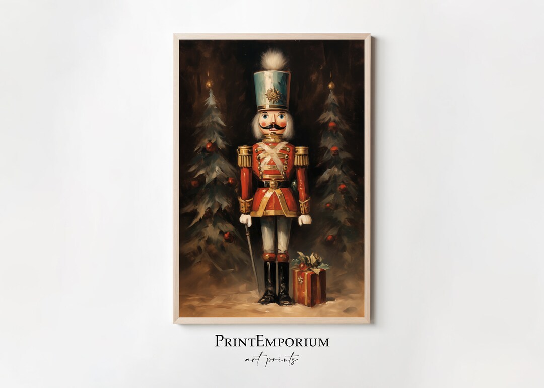 Christmas Wall Decor Nutcracker Painting, Printable Vintage Christmas ...