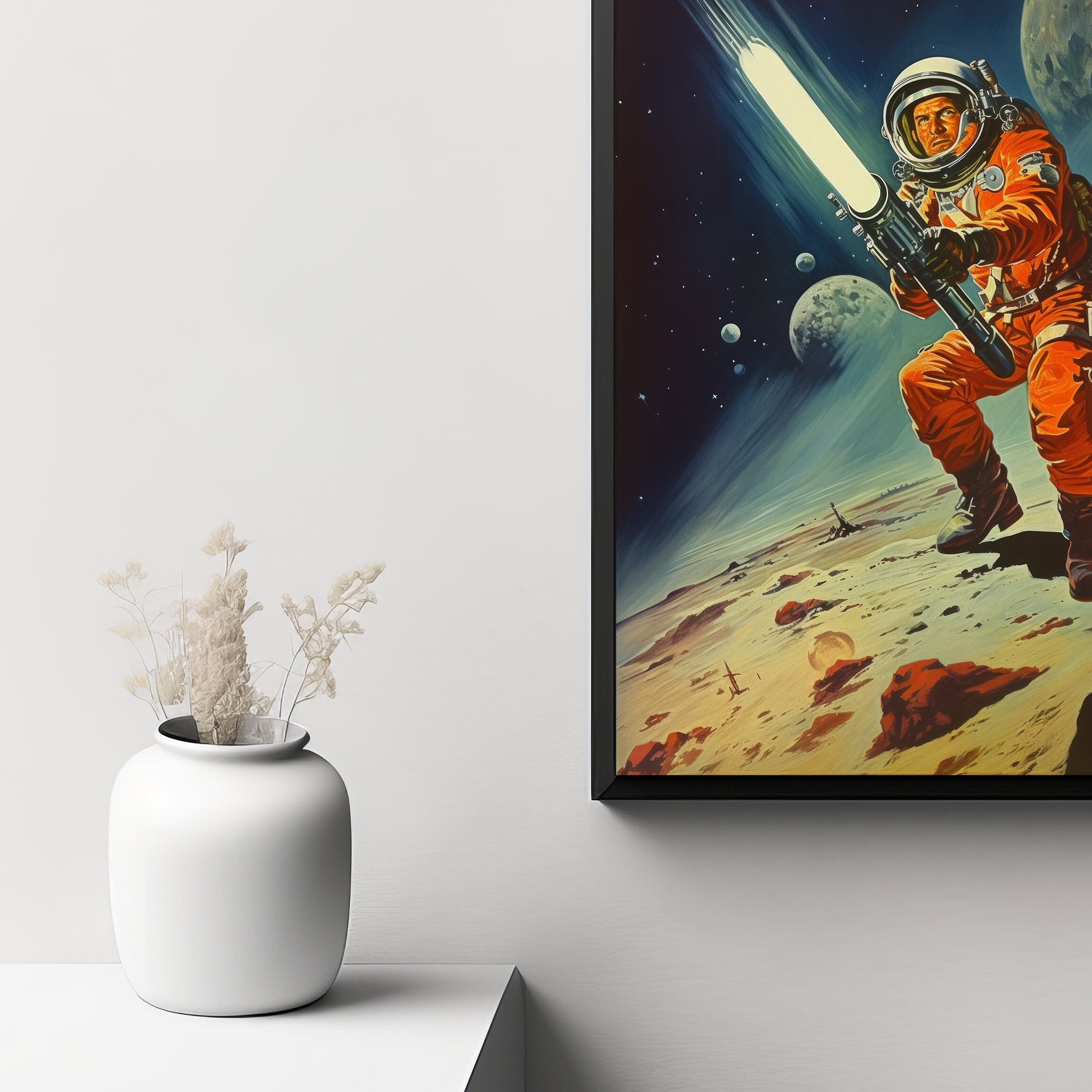 Vintage Sci-fi Astronaut Art Print Space/stars/planets Art - Etsy