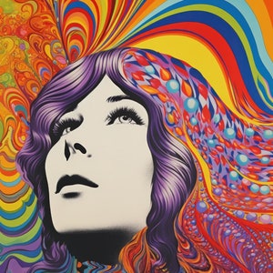60s Psychedelic Woman Painting, 1960s Art Style, Pop Art Wall Decor ...