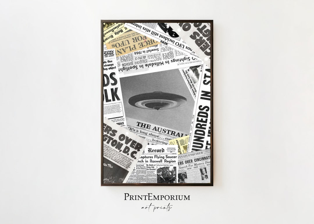 Vintage UFO Newspaper Poster, Alien Sightings Wall Art, Retro Wall Art ...