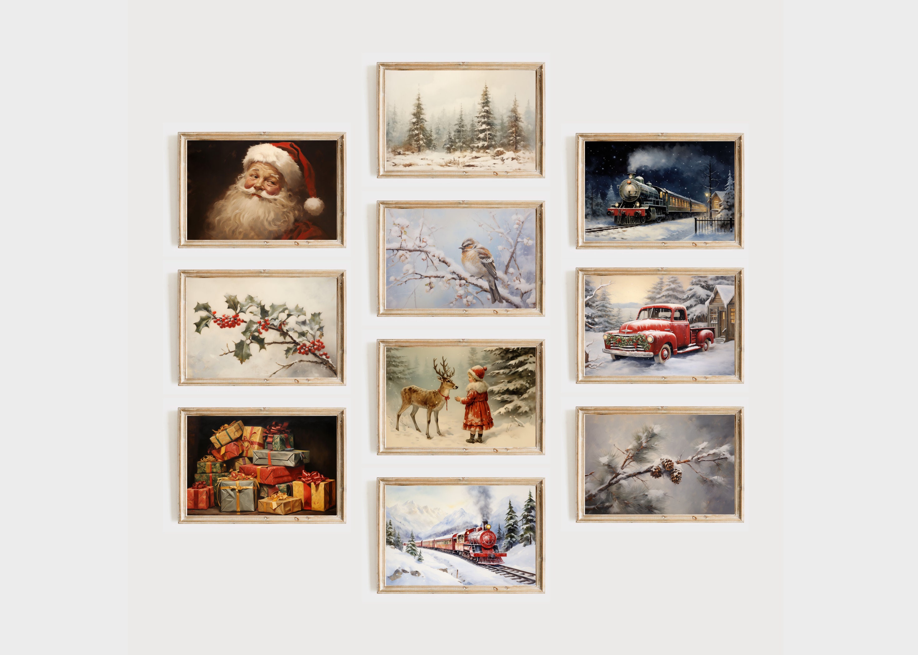 Vintage Christmas Gallery Wall Art SET Printable Rustic Christmas Art ...