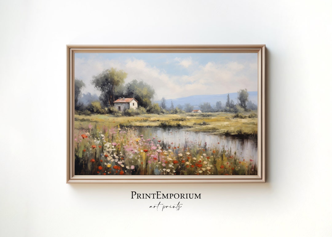 European Wildflower Landscape Painting | Vintage Italian Countryside ...