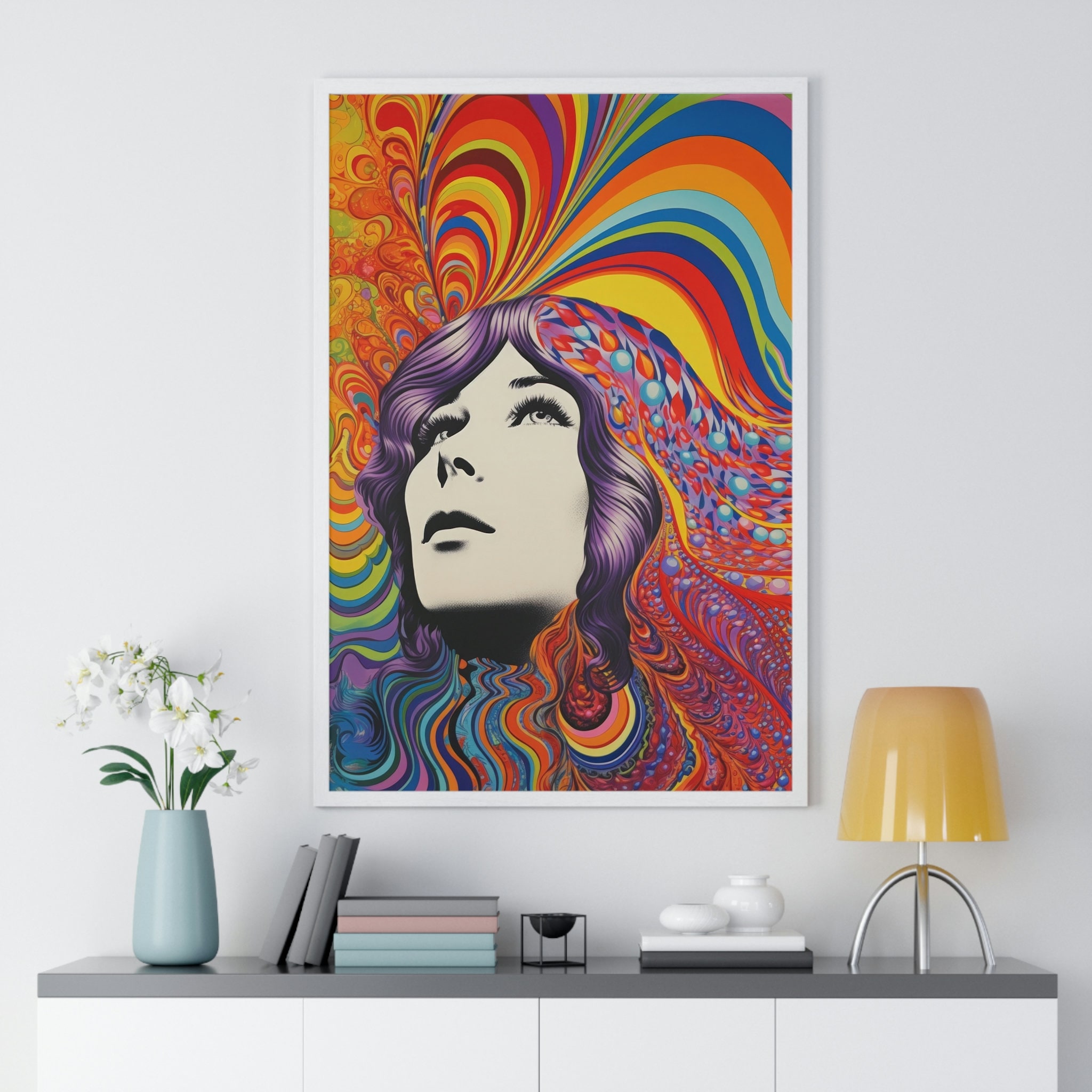 60s Psychedelic Woman Painting, 1960s Art Style, Pop Art Wall Decor ...