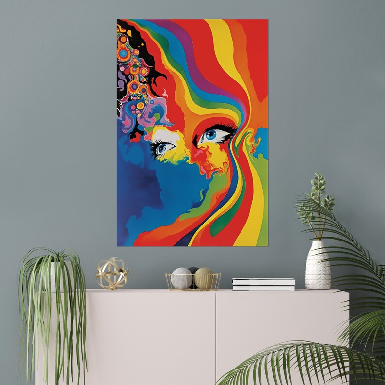 60s Psychedelic Woman Painting, 1960s Art Style, Pop Art Wall Decor ...