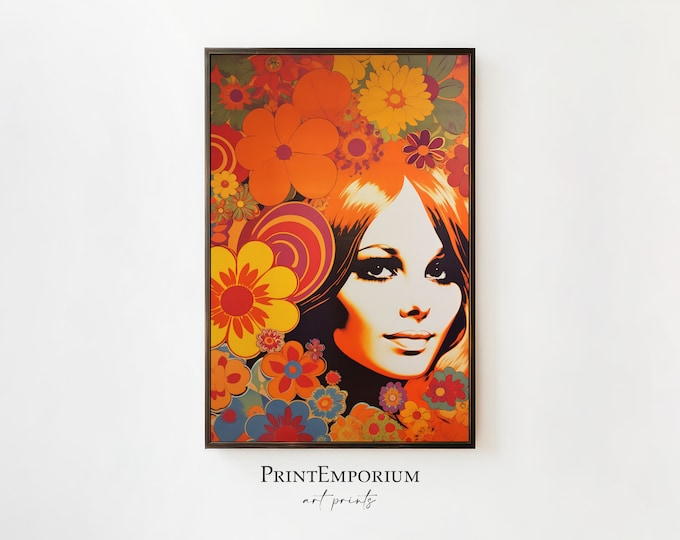 60s Psychedelic Woman Painting, 1960s Art Style, Pop Art Wall Decor ...