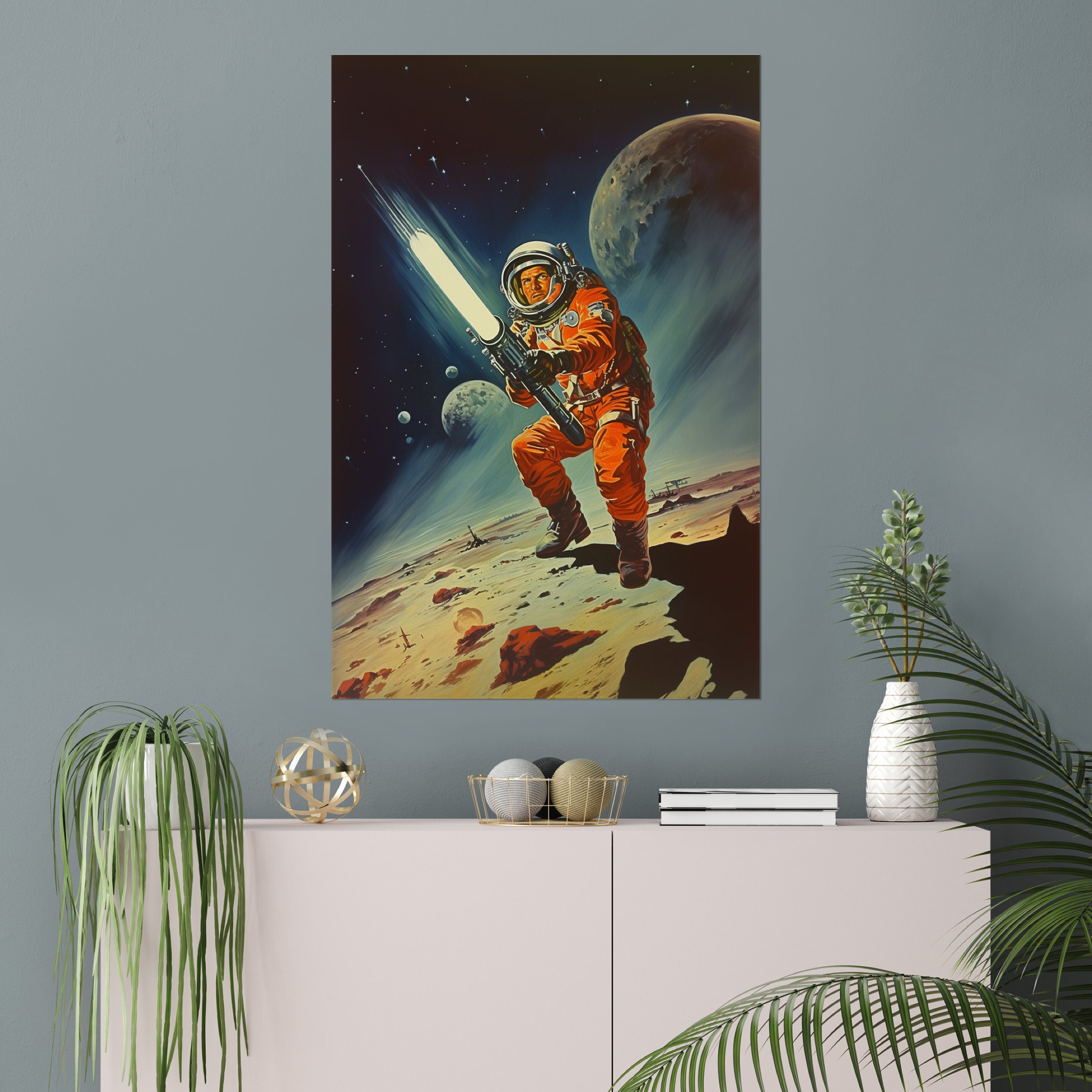 Vintage Sci-fi Astronaut Art Print Space/stars/planets Art - Etsy
