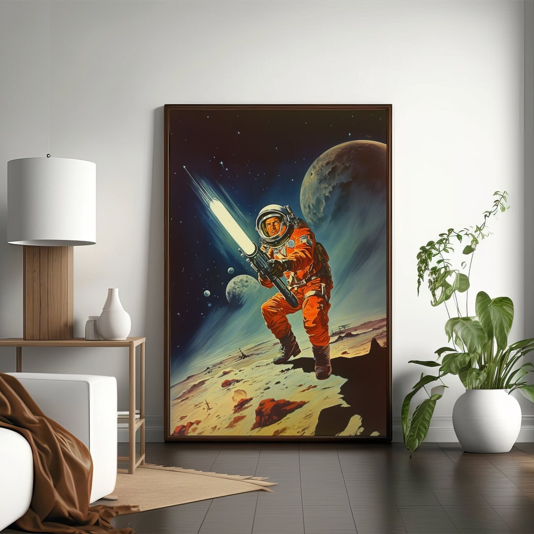 Vintage Sci-fi Astronaut Art Print Space/stars/planets Art - Etsy