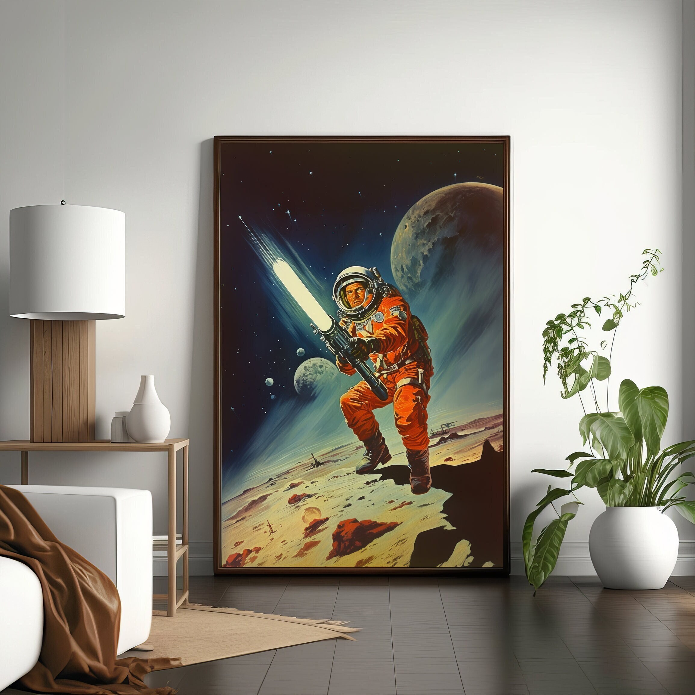 Vintage Sci-fi Astronaut Art Print Space/stars/planets Art - Etsy