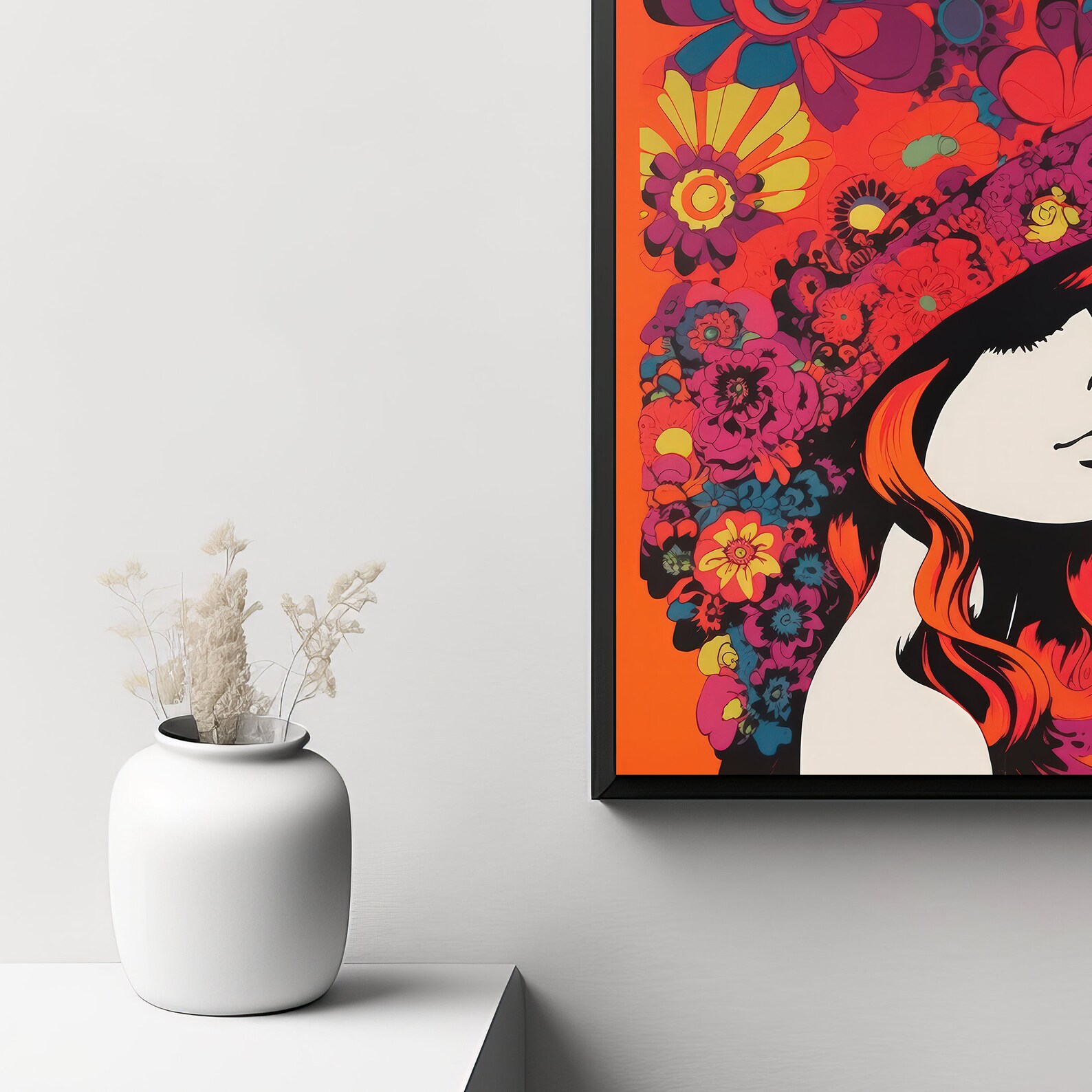 60s Psychedelic Woman Painting, 1960s Art Style, Floral Hippie Art ...