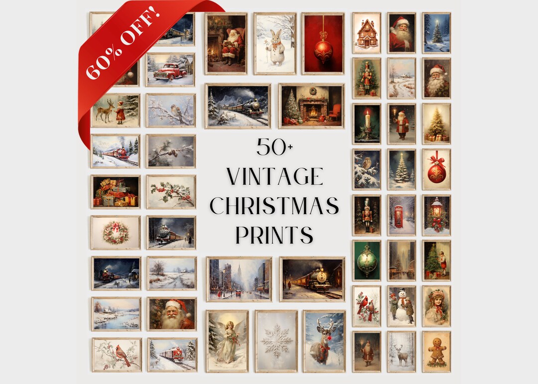Vintage Christmas Gallery Wall Art SET Printable Rustic Christmas Art ...