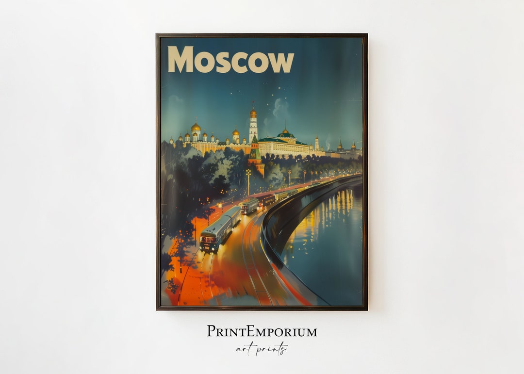 Moscow Nightscape Poster | Vintage Train Art Print | Vintage Russian ...