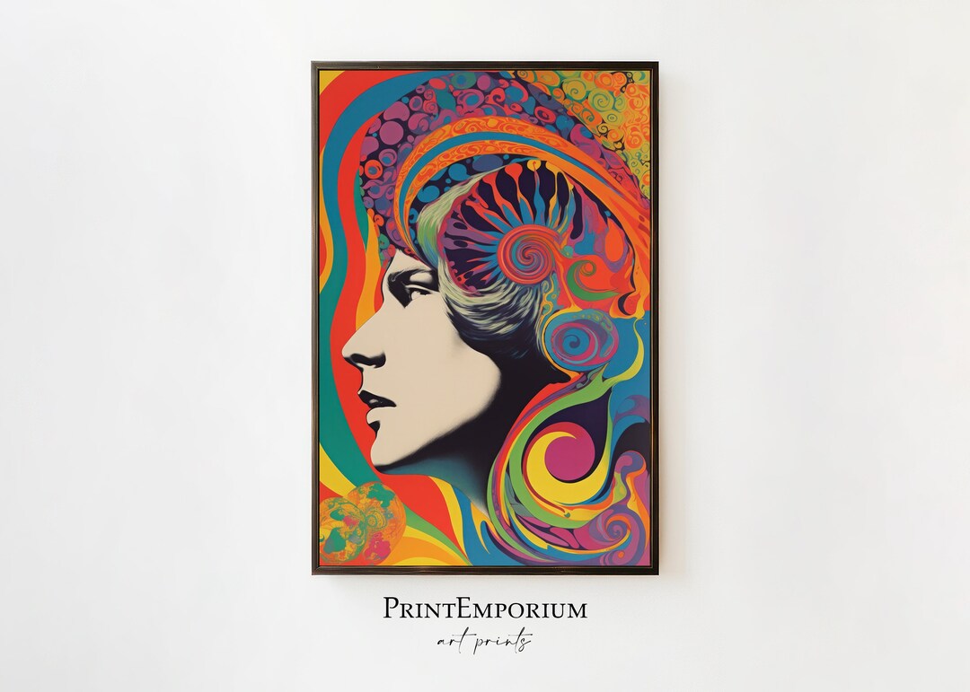 60s Psychedelic Woman Painting, 1960s Art Style, Pop Art Wall Decor ...