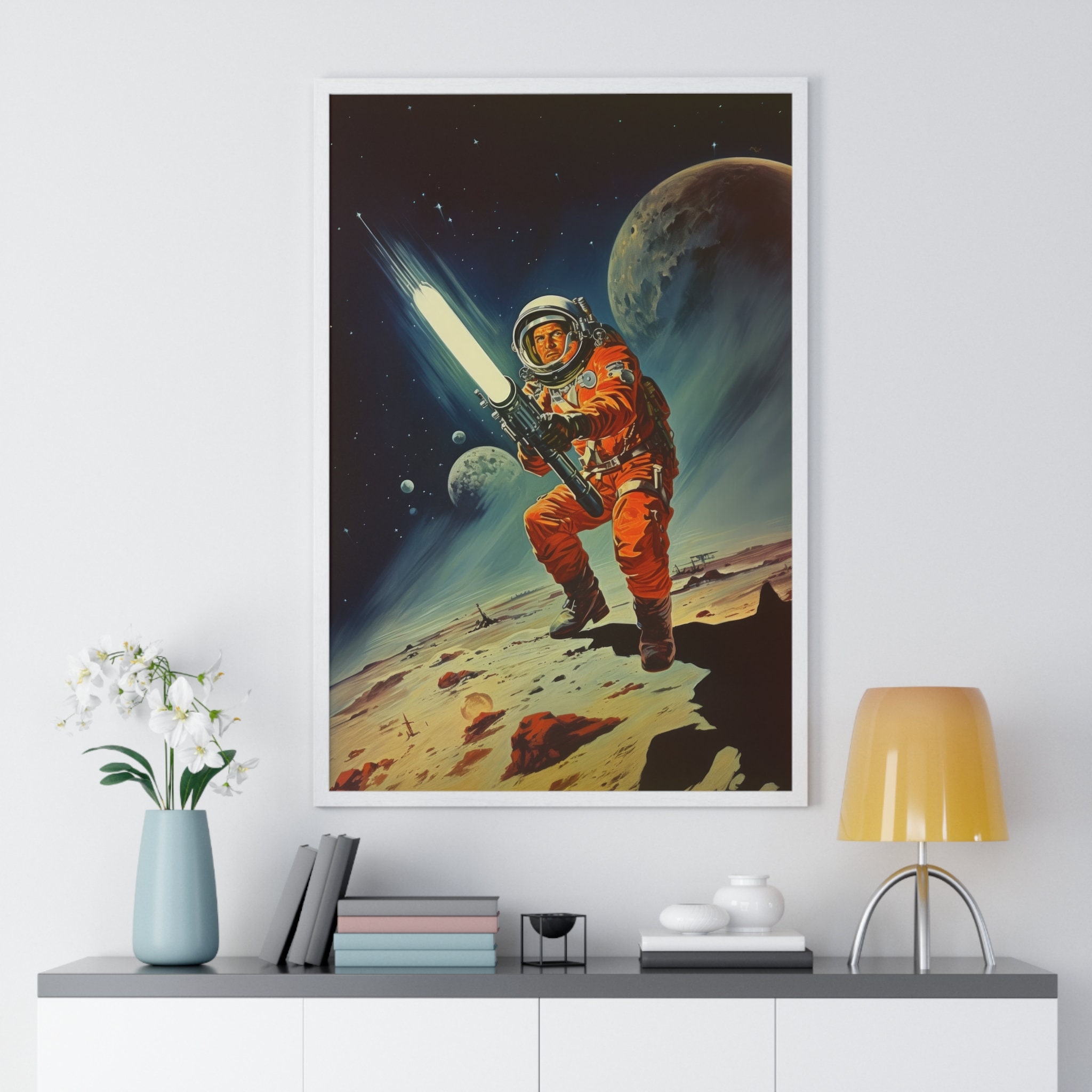 Vintage Sci-fi Astronaut Art Print Space/stars/planets Art - Etsy