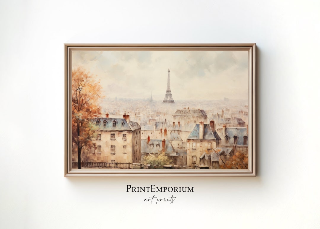 Rustic Paris Cityscape Art Print, Vintage Painting, Paris Art Print ...