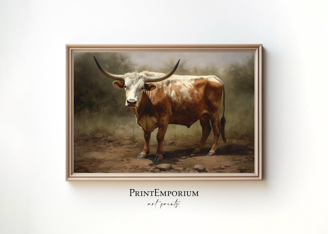 Longhorn Cow Painting, Cow Art Print, Western Wall Decor, Rustic Wall ...