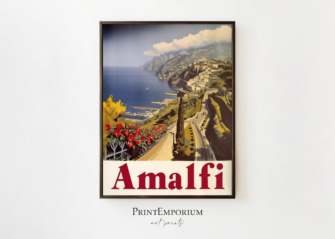 Retro Amalfi Coast Travel Poster, Vintage Italian Print, Nostalgic Mediterranean Travel Art ...