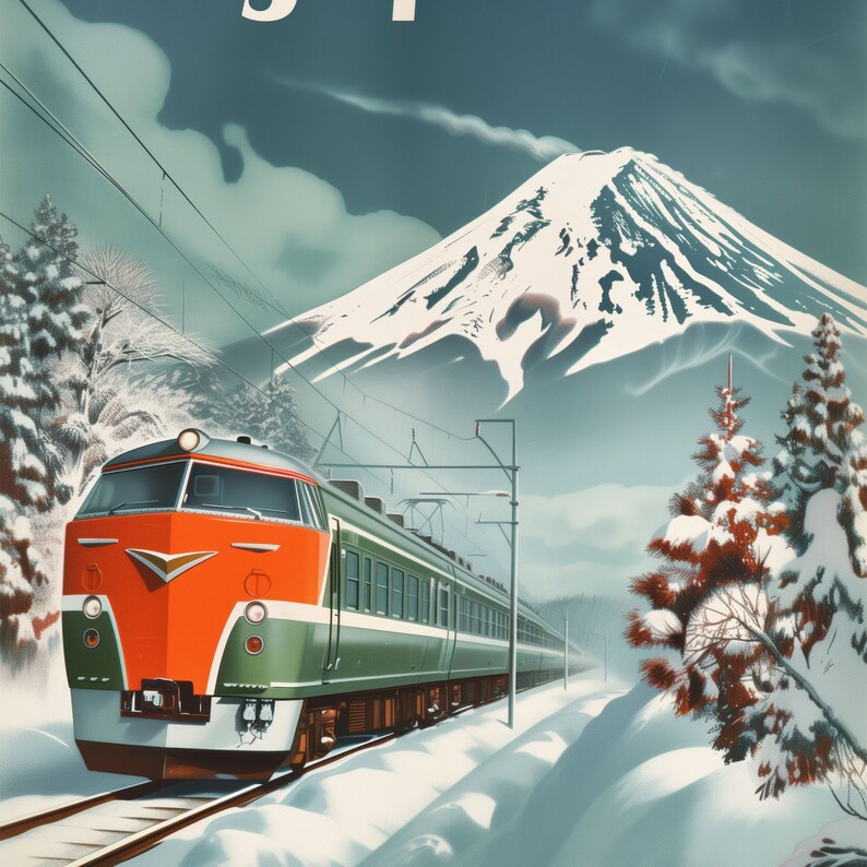 Vintage Japan Train Poster | Mount Fuji Print | Retro Wall Decor ...