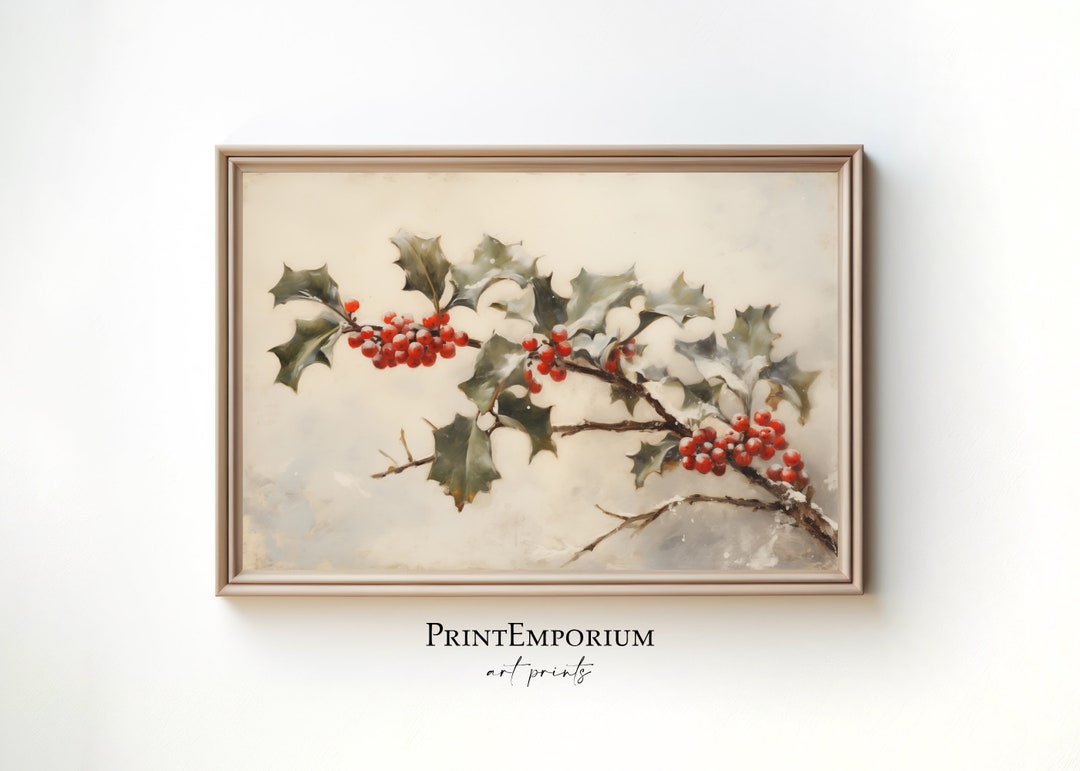 Christmas Wall Decor Printable Holly Wall Art, Rustic Christmas Wall ...