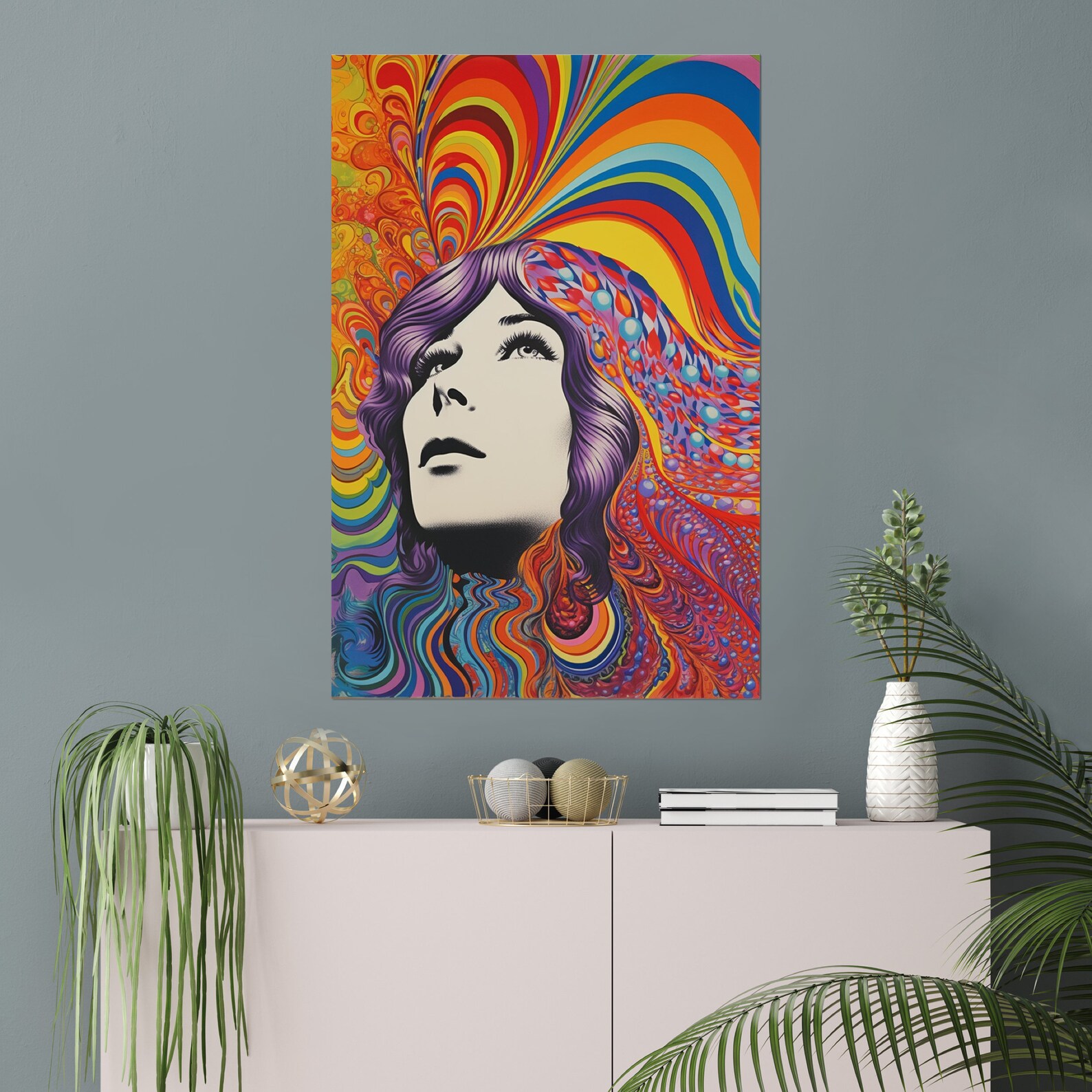 60s Psychedelic Woman Painting, 1960s Art Style, Pop Art Wall Decor ...