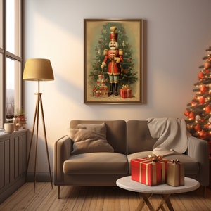 Christmas Wall Decor Nutcracker Painting, Printable Vintage Christmas ...