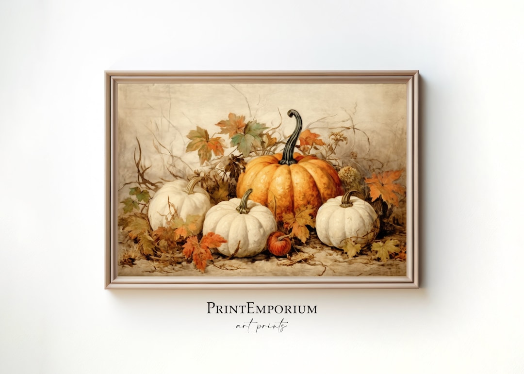 Rustic Autumn Pumpkin Painting, Vintage Fall Painting, Still Life ...