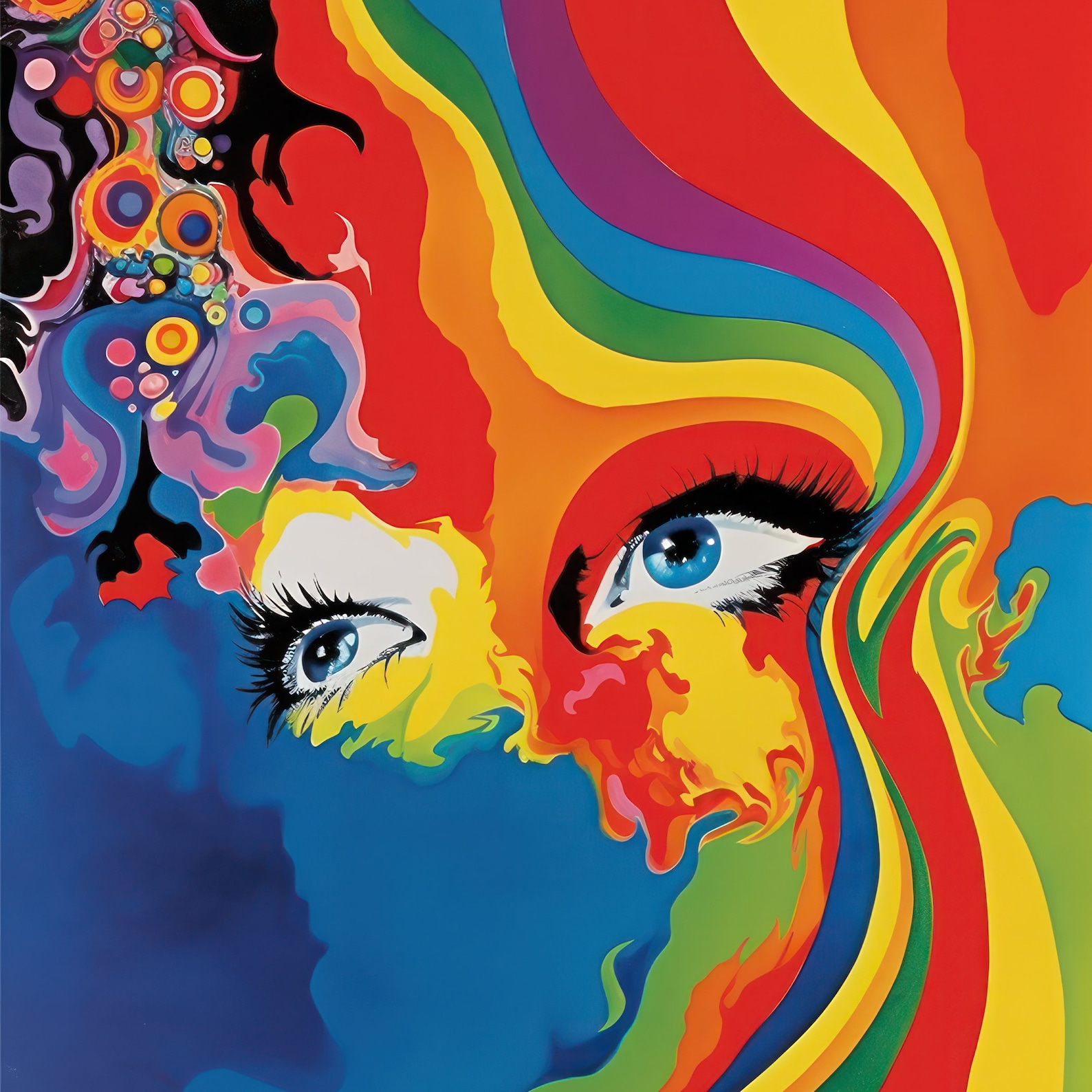 60s Psychedelic Woman Painting, 1960s Art Style, Pop Art Wall Decor ...