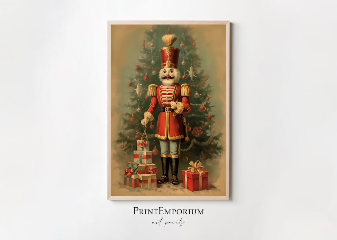 Christmas Wall Decor Nutcracker Painting, Printable Vintage Christmas ...