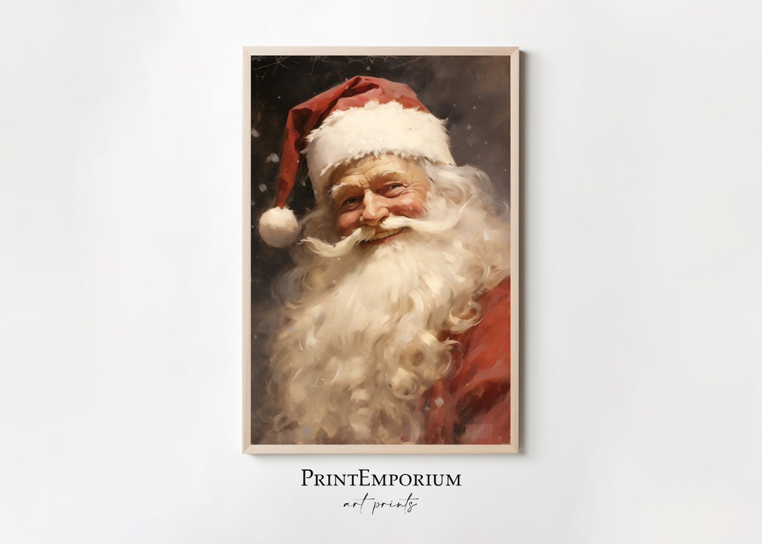 Santa Claus Printable Portrait Painting, Vintage Christmas Wall Art ...