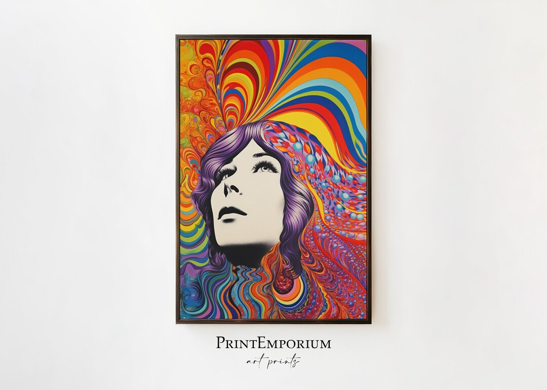 60s Psychedelic Woman Painting, 1960s Art Style, Pop Art Wall Decor ...