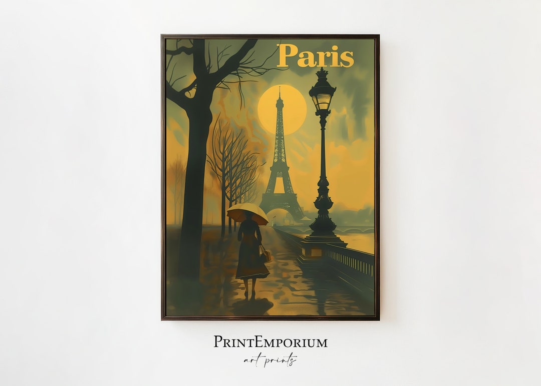 Vintage Paris Travel Poster | Eiffel Tower Print | France Travel Art | Retro Wall Decor ...