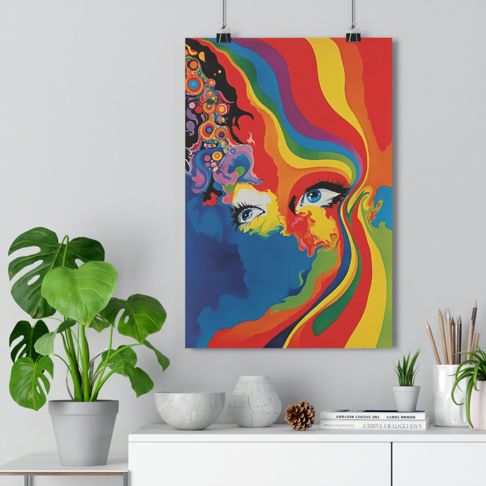 60s Psychedelic Woman Painting, 1960s Art Style, Pop Art Wall Decor ...