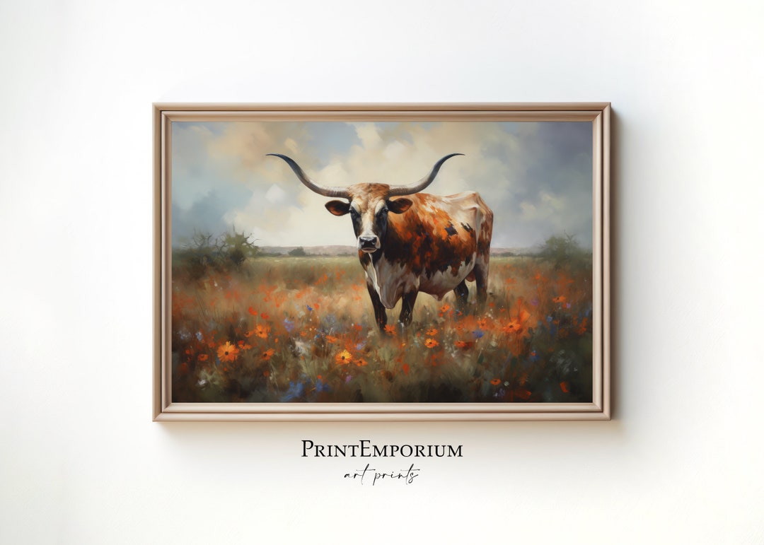 Longhorn Wall Art, Cow Art Print, Western Wall Decor, Rustic Wall Art ...