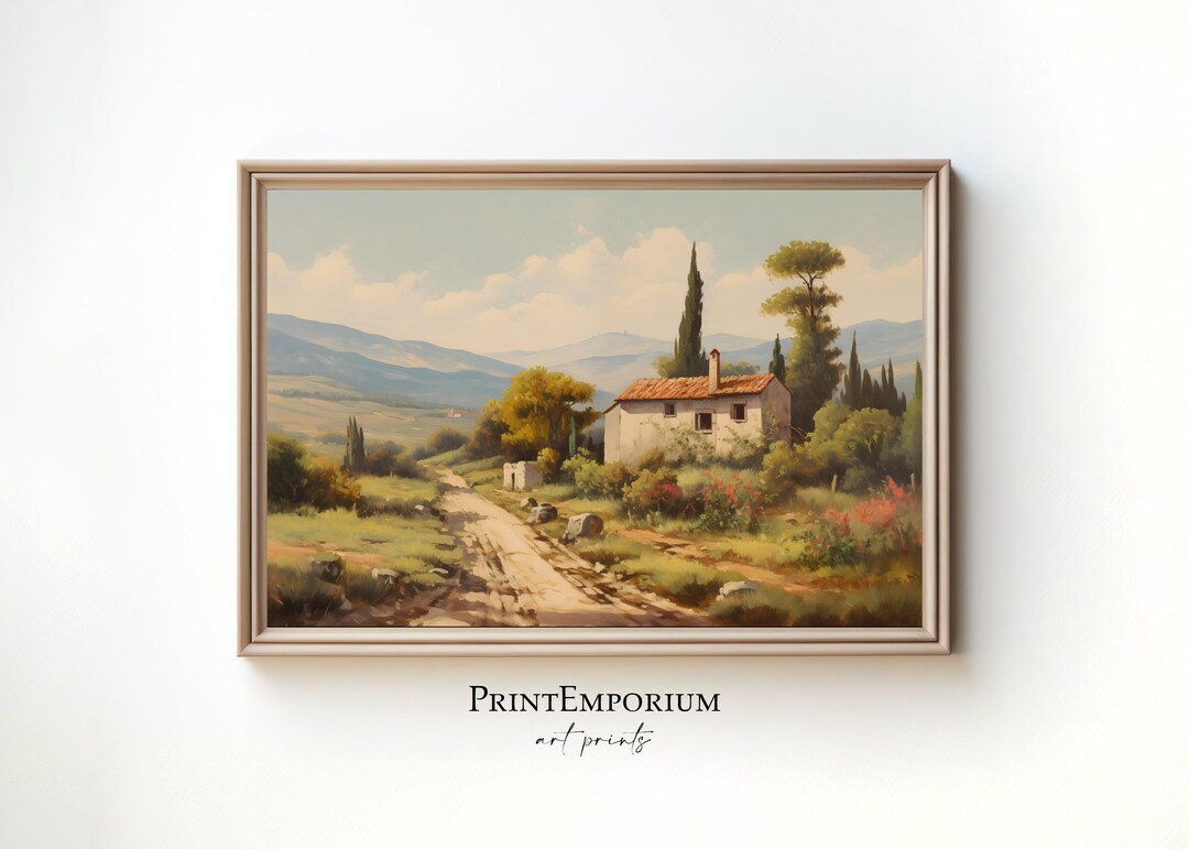 Vintage European Landscape Wall Art | Warm Tone Tuscany Countryside ...