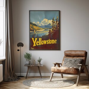 Vintage Yellowstone Travel Poster, National Park Print, Retro Wall Art ...