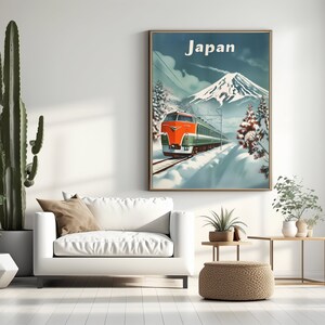 Vintage Japan Train Poster | Mount Fuji Print | Retro Wall Decor ...
